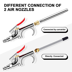 13 Pcs 2-Way Connection Air Nozzle Blow Gun Set, Air Nozzle Kit with 1/4 in Standard Quick Fitting and 8 Air Nozzles, Air Compressor Accessories for Air Inflation and Dedusting