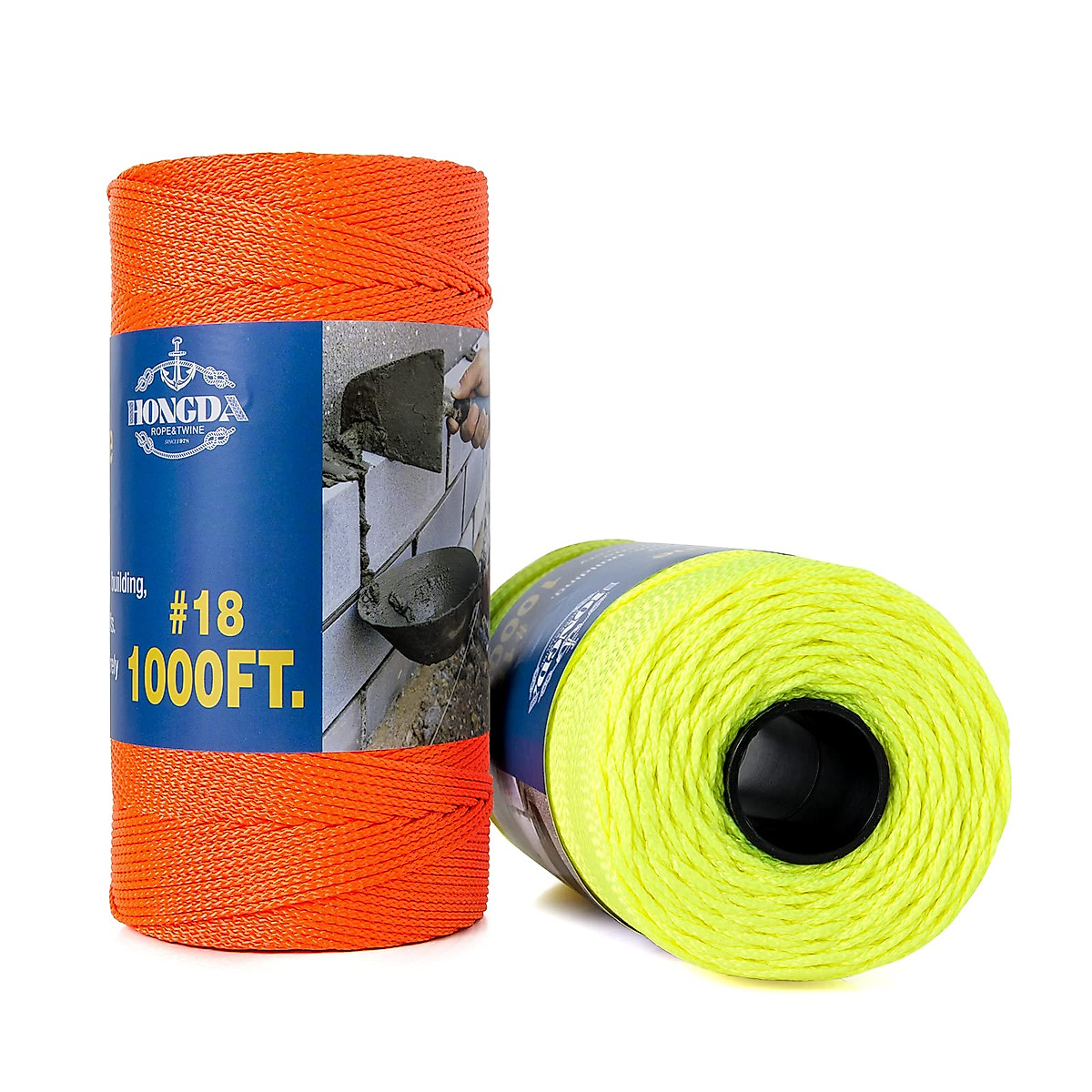 HONGDA Nylon Twine, 1000 Feet #18 Braided Nylon Mason line String Perfect for Masonry Jobs and for The Layout of General Construction, Gardening, DIY Project, Fluorescent Yellow