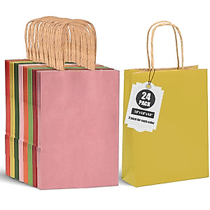 Shindel 24PCS Gift Bags with Handles, Paper Bags Kraft Bags Warm Morandi Colors Paper Bags for Wedding Birthday Party Supplies and Gifts