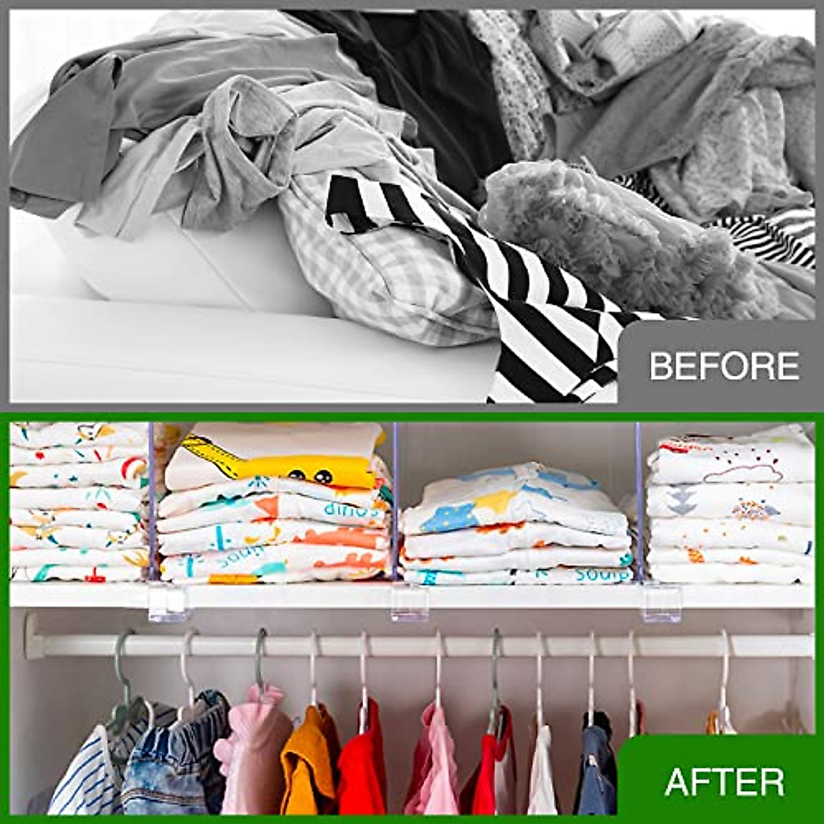 Fixwal 6pcs Clear Acrylic Shelf Dividers for Organization, Closets Shelf and Closet Separator for Bedroom, Kitchen and Office Shelves