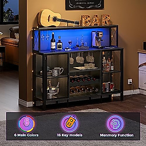 WASAGUN Liquor Cabinet Bar for Home, Wine Bar Cabinet with Rack and Holder, LED Bar Cabinet, Coffee Bar Cabinet with Storage, Liquor Alcohol Bar Cabinet, Grey