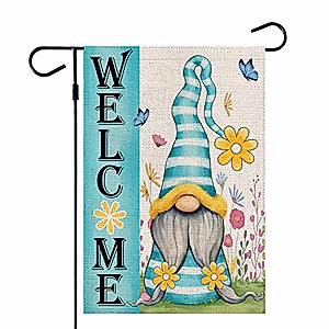 CROWNED BEAUTY Spring Garden Flag Gnome Floral Welcome 12×18 Inch Double Sided Outside Vertical Holiday Yard Flag