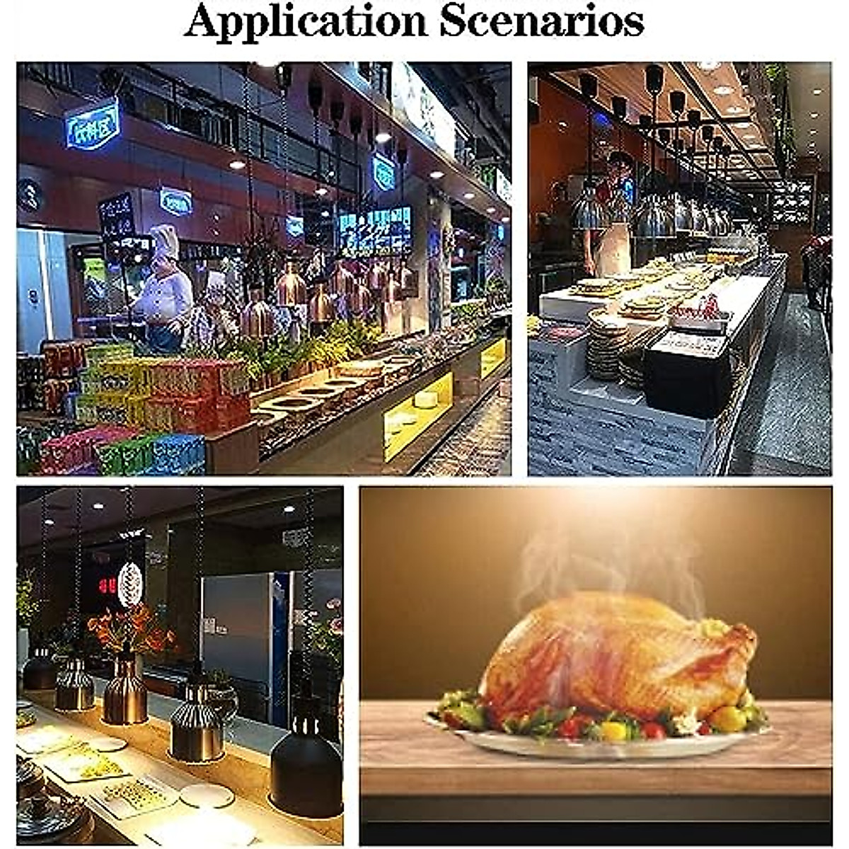 LINKANRUO Commercial Food Heat Lamp, Retractable Food Heating Lamp Food Warmer High Power Commercial Hotel Kitchen Equipment Restaurant Supplies 220V 250W Caliber 25cm, Black 3 Pieces Lamps