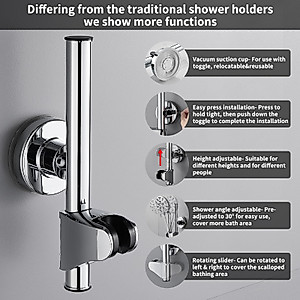 Starensky Shower Head Holder, Wall Mounted Shower Holder, Adjustable Suction Cup Shower Bracket, Relocatable Shower Wand Attachment for Bathroom Wall, Chrome Coating