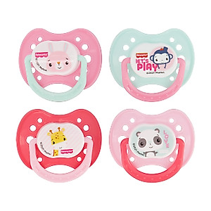 Fisher Price 4-Pack Orthodontic Pacifiers, Lets Play, Pink, BPA Free, 0+ Months FD51245