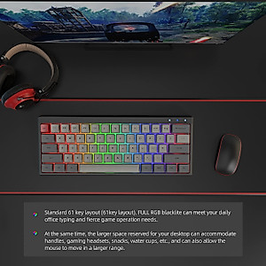 Ractous RTK61BP 60% Wireless Mechanical Gaming Keyboard,RGB Blacklit PBT Sublimation Keycaps 61keys Bluetooth5.1/Wried Gaming Keyboard for PC/Mac Gamers,Hot-Swap Gateron Optical Bule Switch-Black