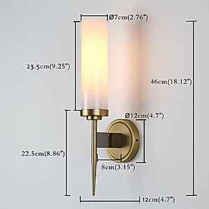 PERMO Vintage Wall Sconce Antique Single Sconces Lighting Fixture with 2.8" Cylindrical Shade Milk Glass Sconces for Bathroom Living Room
