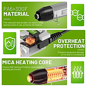 Mini Heat Gun for Christmas Gifts and Christmas Decorations, Huepar Tools 446°F/752°F Dual Temperature Heat Gun Tool, Includes 164PCS Heat Shrink Tubing, 2 Silicone Brushes and 2 Nozzles