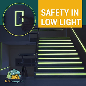 LetsCampsie Glow in The Dark Tape – 30ft x 1inch – Premium Industrial Grade Interior and Exterior Luminous Glow Tape to Help See Objects at Night and Outdoors