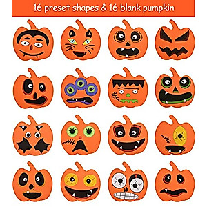 32 PCS Halloween Foam Pumpkin Craft Kit and Pumpkin Stickers for Halloween Kids DIY Craft Party Trick or Treat Party Favors Decorations (Cute Pumpkin)