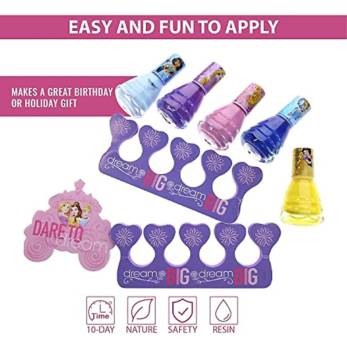 Townley Girl Disney Princess Non-Toxic Peel-Off Water-Based Safe Quick Dry Nail Polish| Gift Kit Set for Kids Girls| Glittery and Opaque Colors| Ages 3+ (18 Pcs)