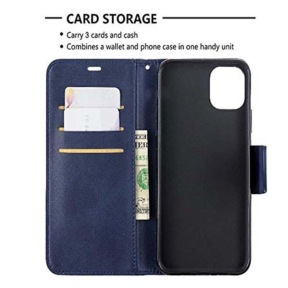Glow 407-1-04 iPhone 12 Notebook Type Case with Strap, Navy, Tempered Glass & Stylus Pen