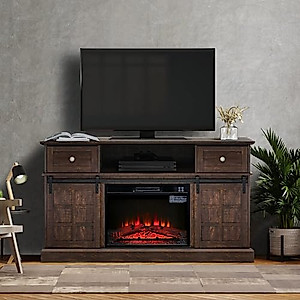 LGHM Fireplace TV Stand, Entertainment Center for 65 Inch TV, 58" Farmhouse TV Stand with 23" Electric Fireplace, Tall Entertainment Stand with Sliding Barn Door, Espresso