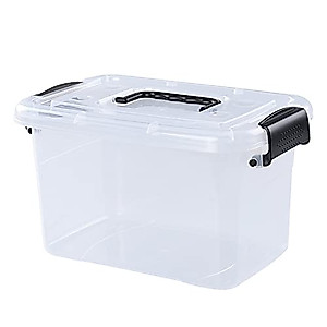 Hespama 6 Quart Storage Bin, Plastic Latch Box with Black Handle, 6 Packs, R