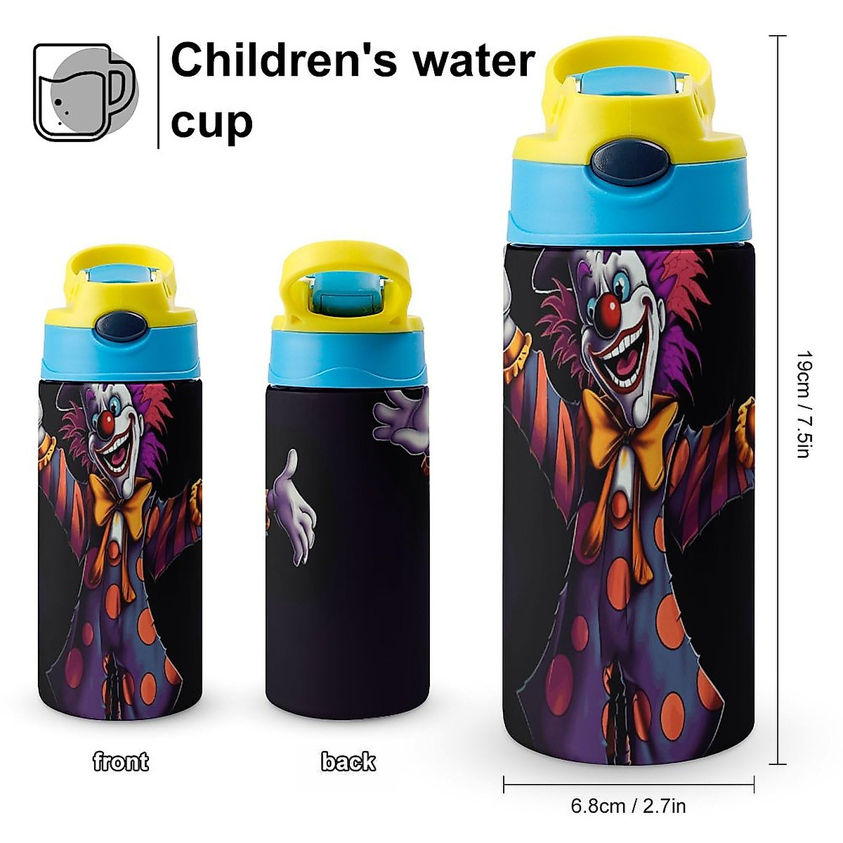 Stainless Steel Water Bottles Cute Cartoon Clown Travel Water Cups with Handle And Silicone Straw Drinking Cup with Leak Proof Lid Thermo Travel Mug for Women Men