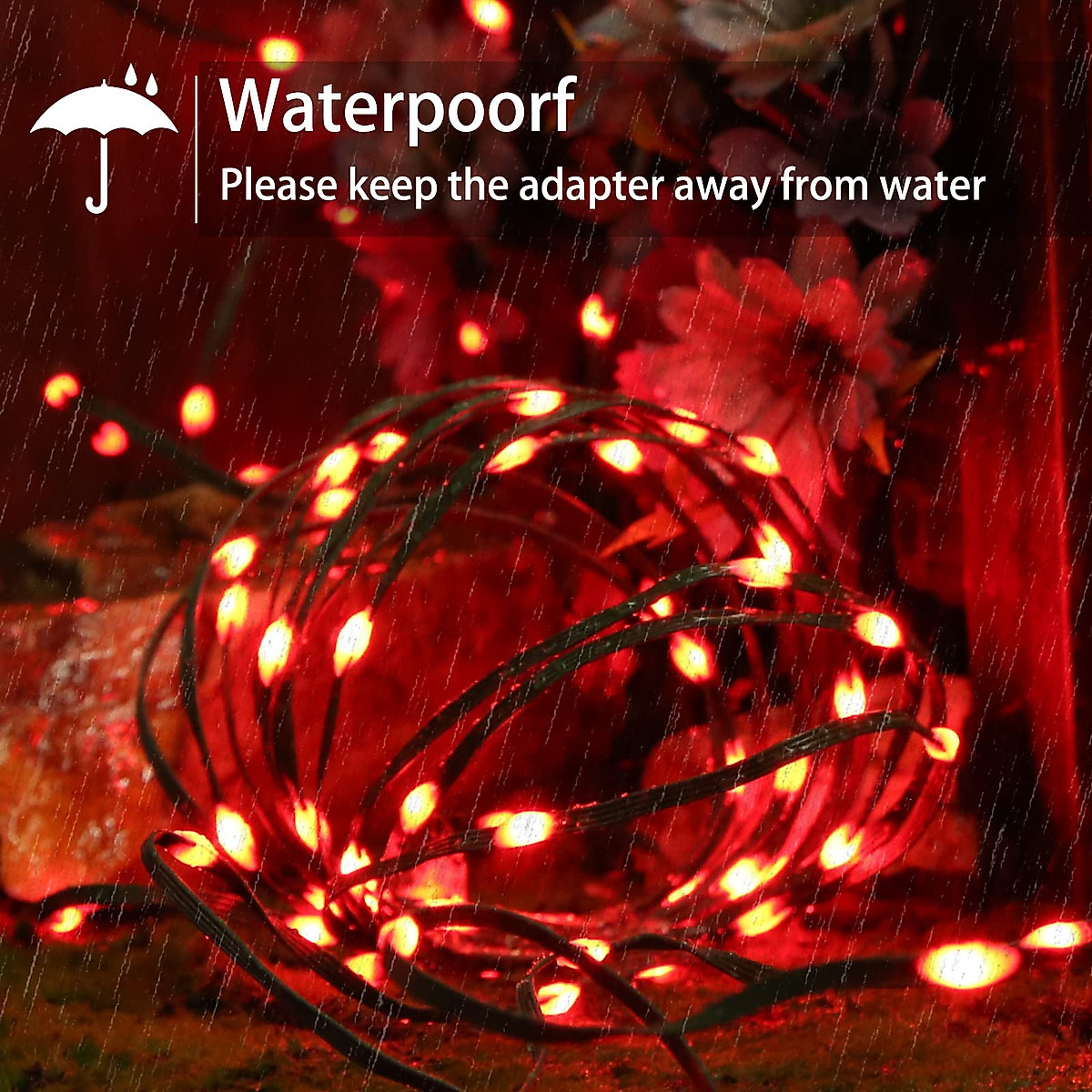 Joomer Red Christmas Lights, 66ft 200 LED String Lights 8 Modes Plugin Timer Indoor Outdoor Fairy Twinkle Lights for Home,Garden,Trees, Christmas Decorations