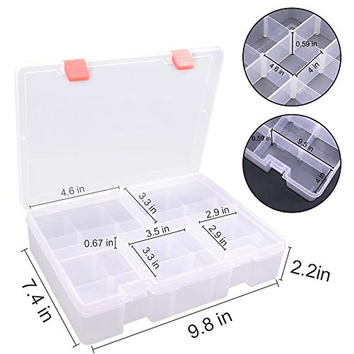 18 Grids Plastic Organizer Container with Adjustable Dividers,Plastic Storage Box with 18 Removable Grids,Jewelry Organizer Compartments