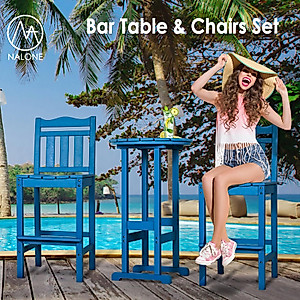 nalone Outdoor Bar Stools Set of 2, HDPE Tall Adirondack Chairs Bar Chairs, Weather Resistance Bar Height Chair for Balcony, Garden, Yard, Backyard (Navy Blue, Bar Chairs Set of 2)