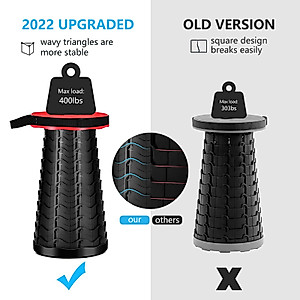 Upgraded Portable Collapsible Telescopic Stool, Sturdy Foldable Stool with Load Capacity of 400lbs, Retractable Camping Stool for Hiking, Fishing Tours BBQ Parties Indoor & Outdoor Activities(Red)