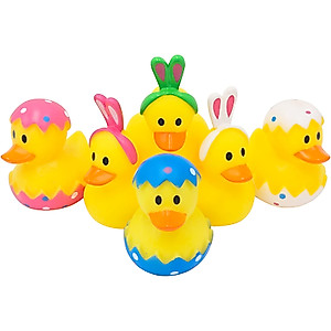 The Dreidel Company Happy Easter Rubber Duck Toy Bunny Rabbit Duckies for Kids Easter Eggs, Bath Birthday Gifts Baby Showers Summer Beach and Pool Activity, 2" (6 Pack)