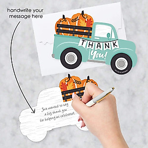 Big Dot of Happiness Happy Fall Truck - Shaped Thank You Cards - Harvest Pumpkin Party Thank You Note Cards with Envelopes - Set of 12