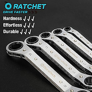 DURATECH 5 Pc Double Offset Box End Reversible Ratcheting Wrench Set Metric, Heavy-duty, Matte Chrome Plated, Ratchet Spanner Crooked for Narrow Spaces (6x8mm, 10x12mm, 13x14mm, 15x17mm, 19x21mm)