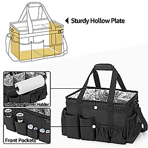 HODRANT Large Grill Utensil Caddy with Paper Towel Holder, Collapsible Picnic Bag Organizer for BBQ Supplies, Tailgating Accessory Basket Camping Gear Must Haves for Cook Essentials, Black, Bag Only