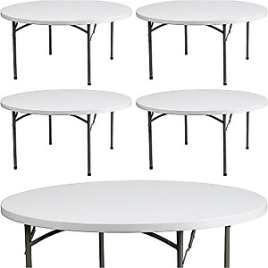 60'' Round Plastic Folding Table - Heavy Duty Banquet Table Round Folding Table Portable Table Round Banquet Tables (5)