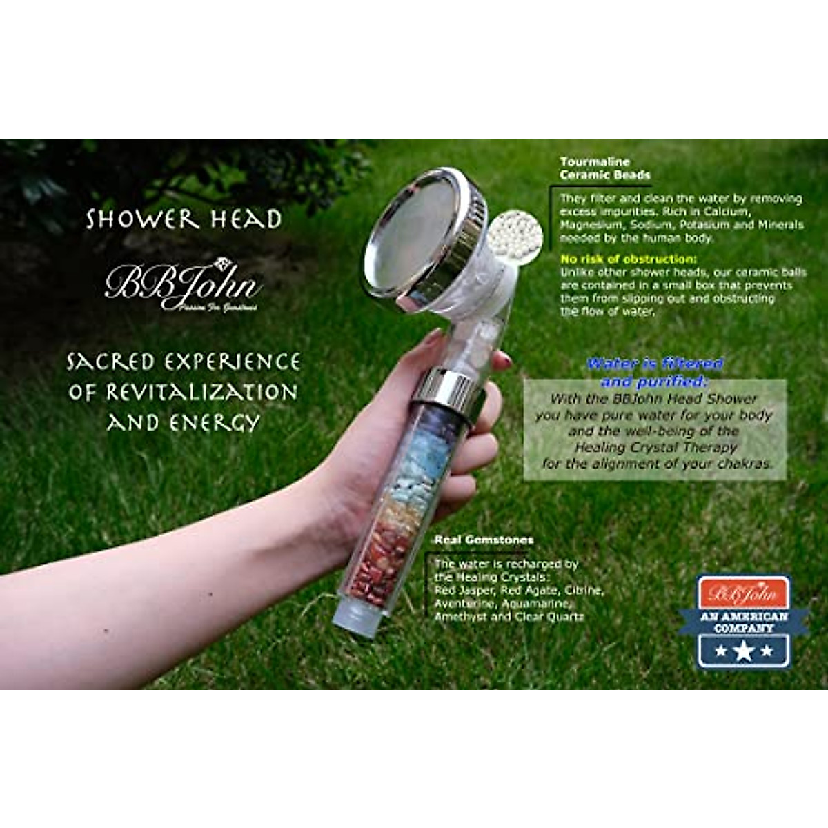 Chakra Crystal Shower Head. Natural Gemstones. Healing Crystals. Water Purification. Mineralization. Ph Balance. Healing Energy. 7 Stones. Water Filtering. Bathroom (Shower Head+Hose+Bracket)