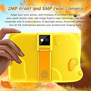 Kids Tablet, 100-240V LED Screen Tablet Front 2MP Rear 5MP with Stand for Android 10 for Learning (Yellow)
