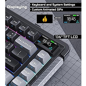 ROYALAXE L75 Wireless Mechanical Keyboard, Hot-swappable Wired/Bluetooth 5.0/2.4G Wireless Keyboard with RGB Backlit for Windows & Mac, PBT Keycaps, Gateron Yellow Switch Pro, Charcoal Gray