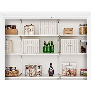 StorageWorks Storage Baskets for Shelves, Fabric Closet Storage Bins with Handles, Rectangle Basket Organizer, White with Grey, Dotted Line, 2-Pack