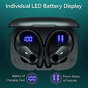 SGNICS for Samsung Galaxy A13 5G Wireless Earbuds Headphones with Charging Case & Dual Power Display Over-Ear Waterproof Earphones with Earhook Headset with Mic for Sport Running Workout Black