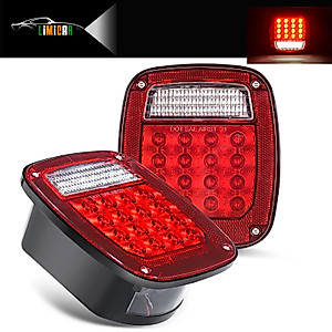 LIMICAR RV Tail Lights, Square 43 LED Trailer Lights, 2PCS Red/White Trailer Light Kit, Stop Turn Back up Reverse Tail Lights w/License Plate Light for Truck Trailer Jeep YJ TJ JK CJ