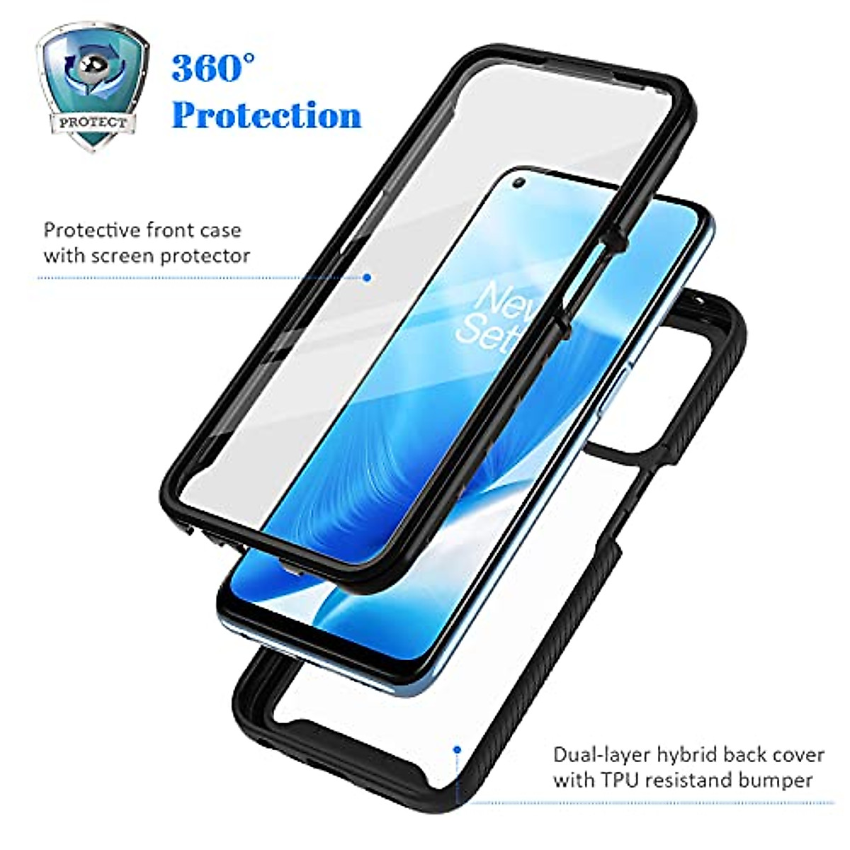 seacosmo Magnetic Case for Oneplus N200, Screen Protector and Camera Lens Protector, [Military Grade][Full Body Protection], for Oneplus N200 Case, Black