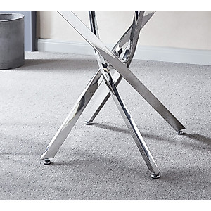 36" Round Dining Table for 4, Glass Kitchen & Dining Room Tables, Modern Circle Dining Room Table w/0.39" Tempered Glass Tabletop,Silver Finish Stainless Steel Legs for Dinner Small Space(No Chairs)