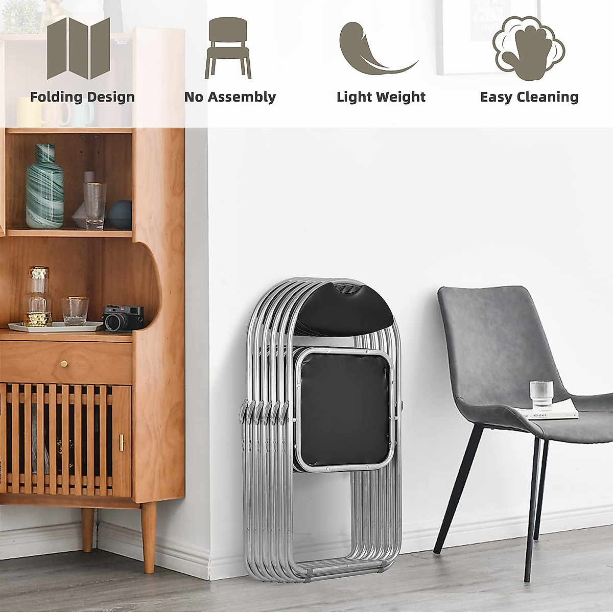 ARLIME Folding Chairs Set of 6, Foldable Chairs w/Handle Hole, Steel Frame, 330 Lbs Weight Capacity, Stackable Padded Folding Chairs for Events Wedding Party