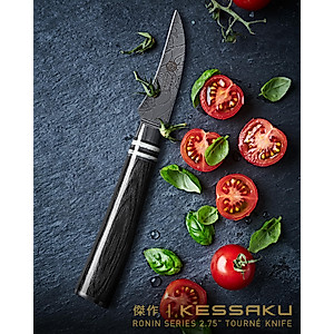 KESSAKU 2.75-Inch Bird's Beak Tourne Paring Knife - Ronin Series - Forged High Carbon 7Cr17MoV Stainless Steel - Pakkawood Handle with Blade Guard