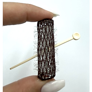 16 pc Vintage Style Hair Roller Mini Small Brush Rollers Mesh Curlers Bristles 2"x 1/2" Flexible Locking Pins Small Curls Short Hair