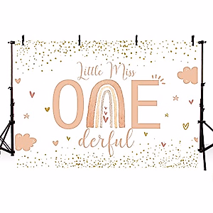 ABLIN 7x5ft Boho Rainbow Happy 1st Birthday Party Backdrop Pink Girl Little Miss Onederful Photo Background Gold Dots Pastel Party Decorations Decor Cake Table Banner Supplies