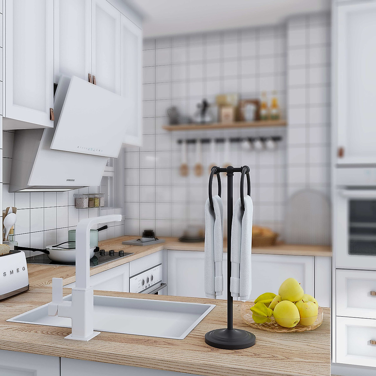 BGL Hand Towel Holder Stand for Bathroom, Hand Towel Stand for Bathroom Counter, Free Standing Towel Racks for Bathroom with Weighted Base,Matte Black