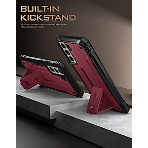 Poetic Revolution Case for Samsung Galaxy S22 5G 6.1 inch, Built-in Screen Protector Work with Fingerprint ID, Full Body Rugged Shockproof Protective Cover Case with Kickstand, Maroon Red