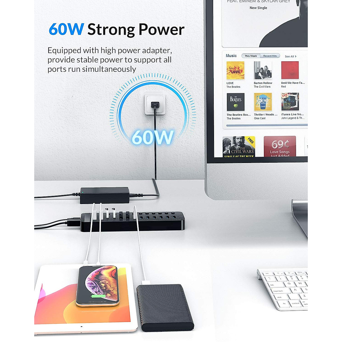 ORICO Powered USB Hub, 13 Ports 60W USB 3.0 Data Hub with BC1.2 Charging, Individual On/Off Switches and 12V/4A Power Adapter for Desktop Computer, PC, iMac, Mobile HDD, Flash Drive