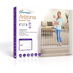 Dreambaby Arizona Extenda Baby Safety Gate - Hardware Mounted Gates - with Adjustable Width from 26.75-44 inches - White - Model L2164BB