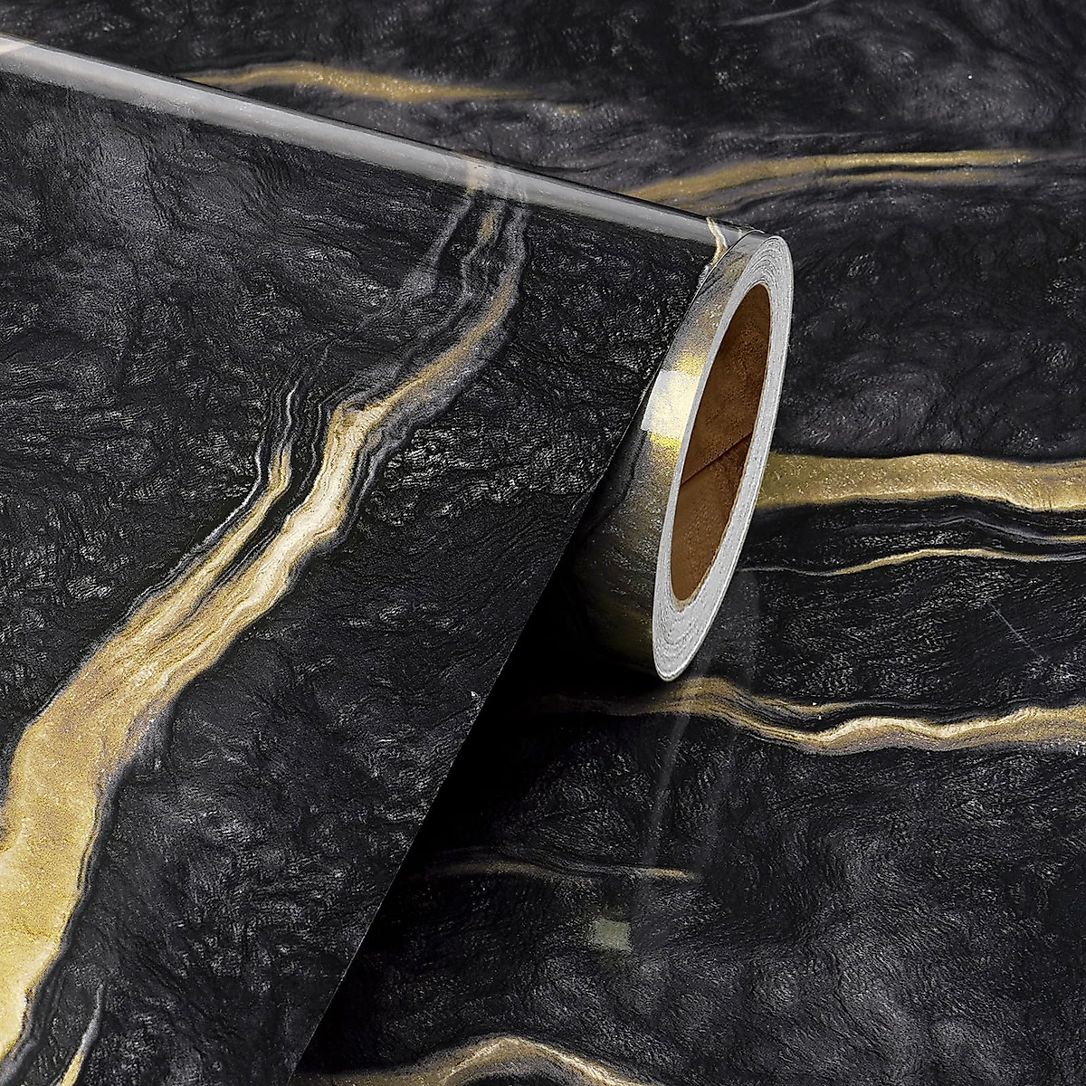 Livelynine Black and Gold Marble Contact Paper for Countertops Waterproof Marble Wallpaper Peel and Stick Bathroom Walls Renter Friendly Countertop Cover Kitchen Cabinet Contact Paper 15.8X78.8 Inch