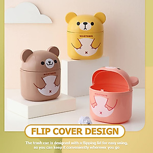 NUOBESTY Mini Desk Trash Can Cute Bear Trash Bin Cartoon Desktop Storage Box Garbage Container with Lid for Bathroom Kitchen(Brown)