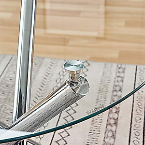 QIHANG-US Round Dining Table for 2-6 People Tempered Glass Dining Room Table with Chrome Finishing Legs, 35" Kitchen Table for Dining Guest Reception, Home Kitchen Furniture