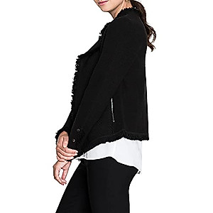 NIC+ZOE womens Fringe Mix Jacket Casual Blazer, Black Onyx, Large US