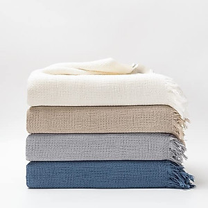 ANVI HOME Cotton Woven Throw Blanket with Tassels, Summer Lightweight Breathable, Soft, Boho, Poncho for Dorm Room, Bed, Sofa, Couch, Travel, Gift, 50x60 Inch, Brown/Tan