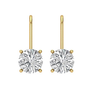 Clara Pucci 4 ct Brilliant Round Cut Drop Dangle Clear Simulated Diamond 14k Yellow Solid Gold Earrings Lever Back